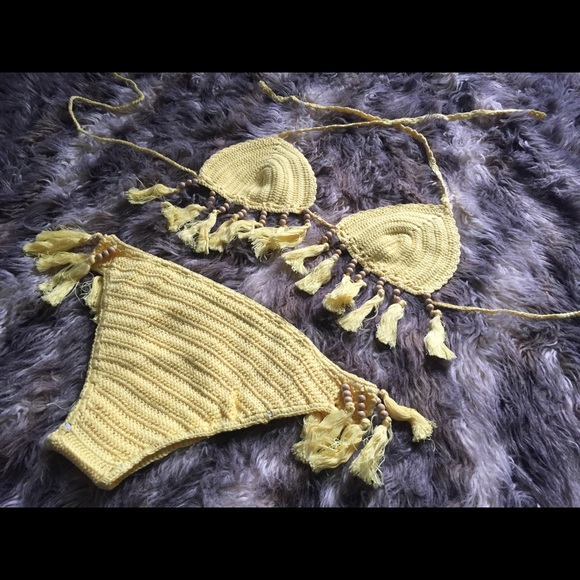 Aura | Swim | Yellow Crochet Tassel Bikini Bathing Suit Swimsuit | Poshmark